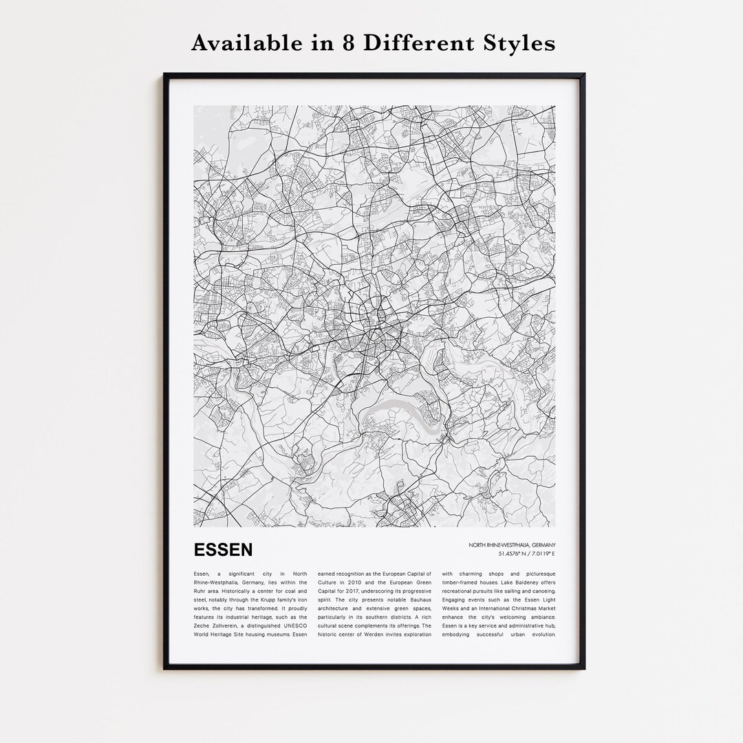 Essen Map Print, Essen Travel Map, Essen Wall Decor Art, Essen North ...