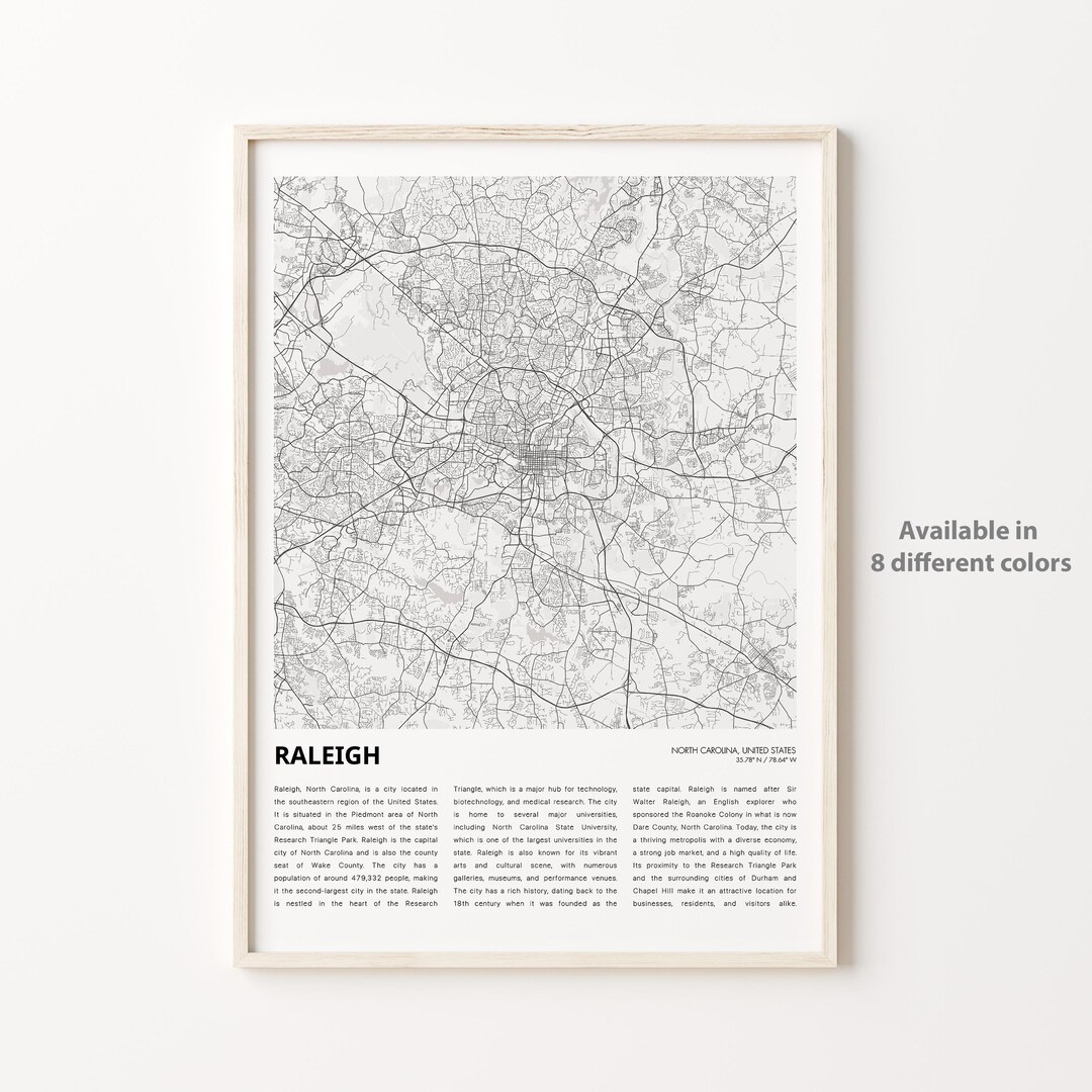 Raleigh Map Print, Raleigh Travel Map, Raleigh Wall Decor Art, Raleigh ...