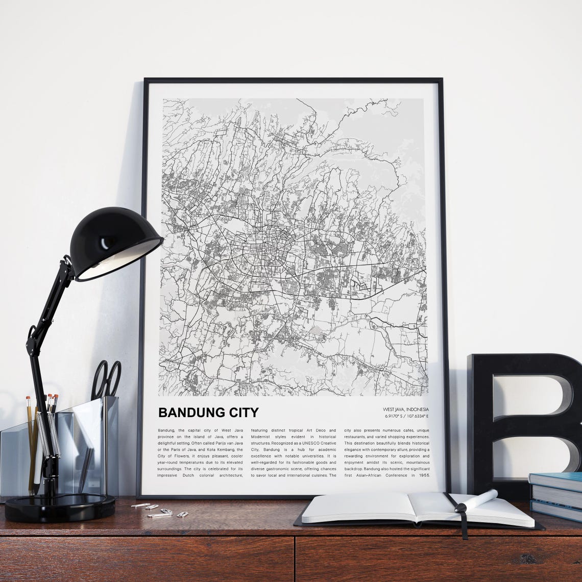 Bandung City Map Print, Bandung City Travel Map, Bandung City Wall ...