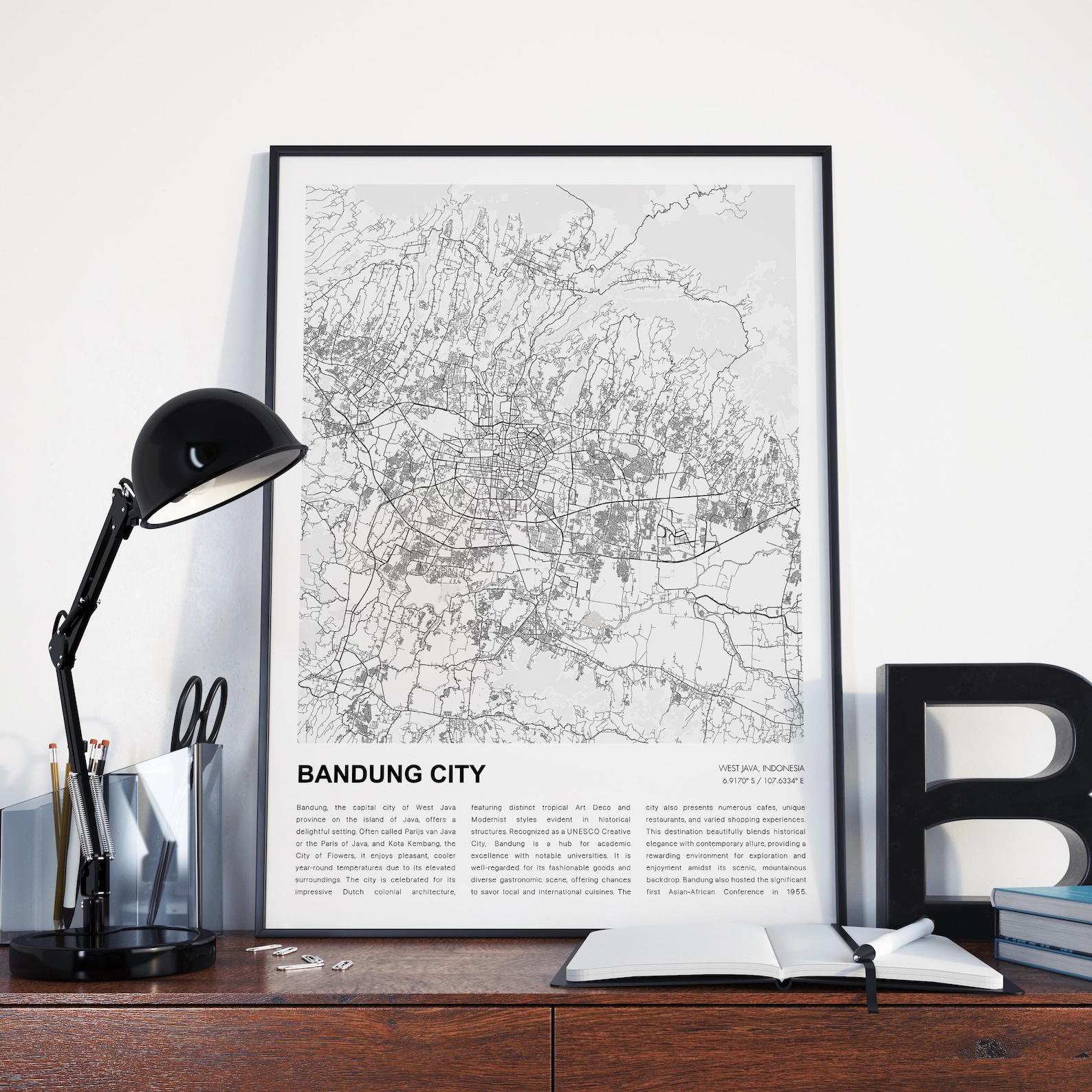 Bandung City Map Print, Bandung City Travel Map, Bandung City Wall ...