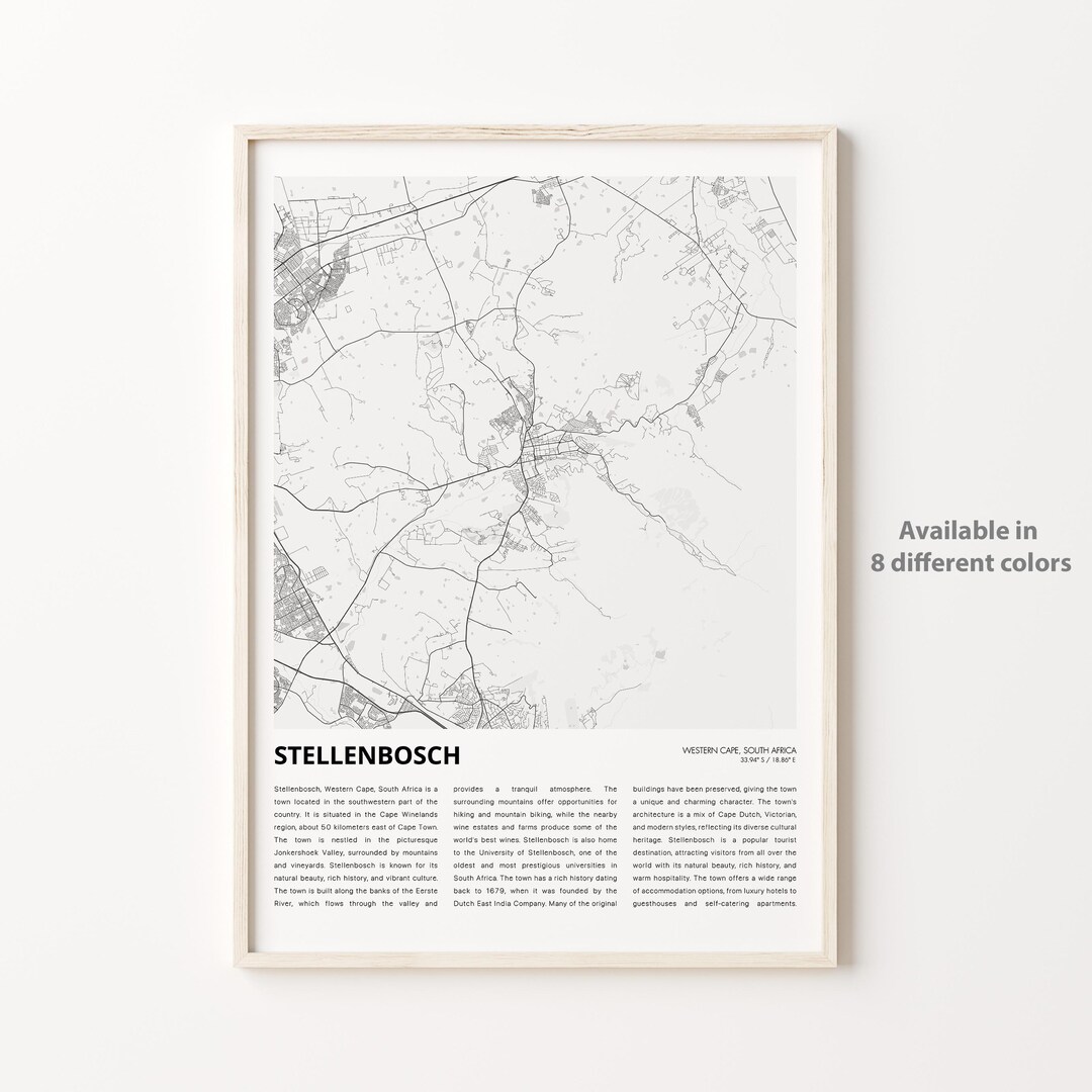 Stellenbosch Map Print, Stellenbosch Travel Map, Stellenbosch Wall ...