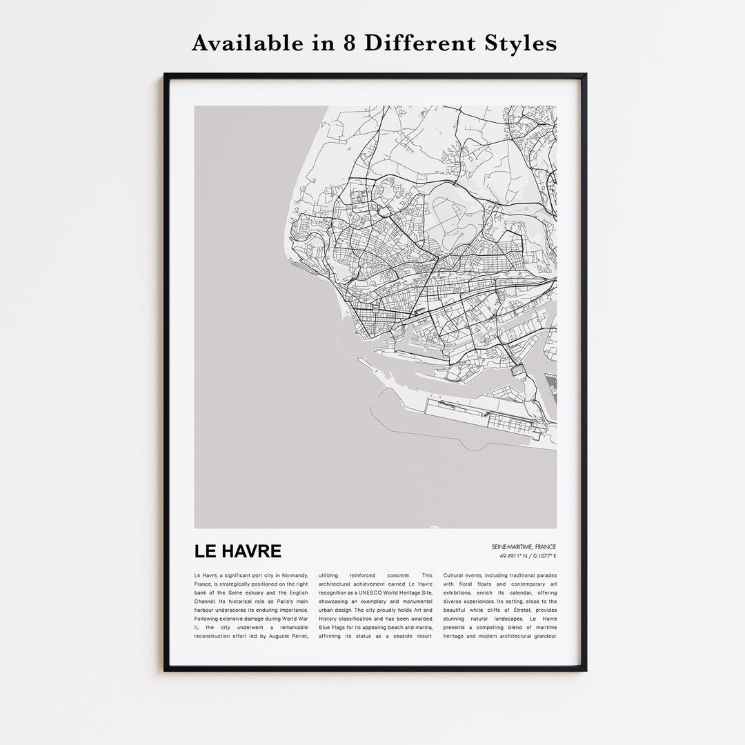 Le Havre Map Print, Le Havre Travel Map, Le Havre Wall Decor Art, Le ...