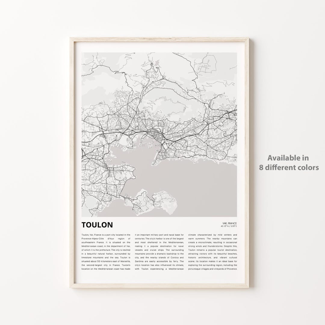 Toulon Map Print, Toulon Travel Map, Toulon Wall Decor Art, Toulon Var ...