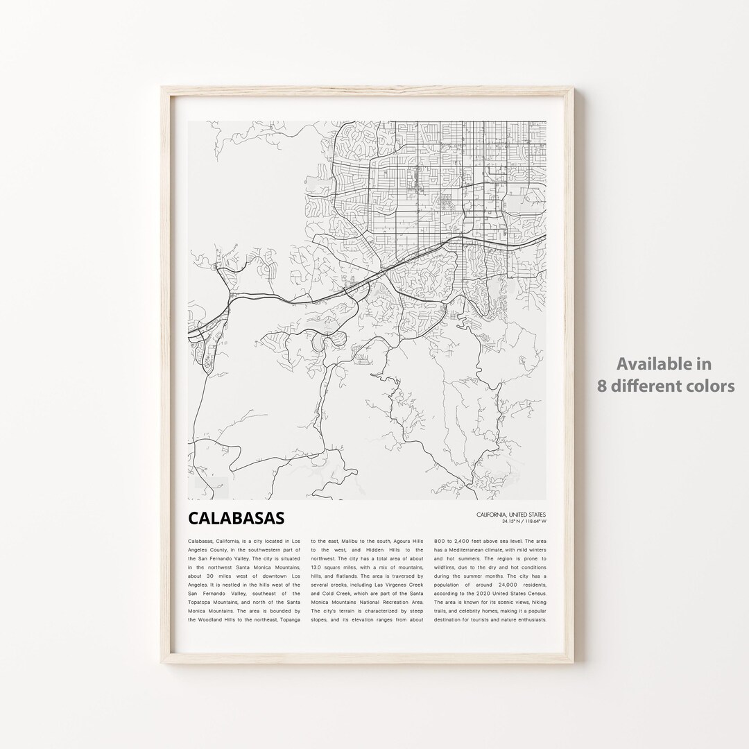 Calabasas Map Print, Calabasas Travel Map, Calabasas Wall Decor Art ...