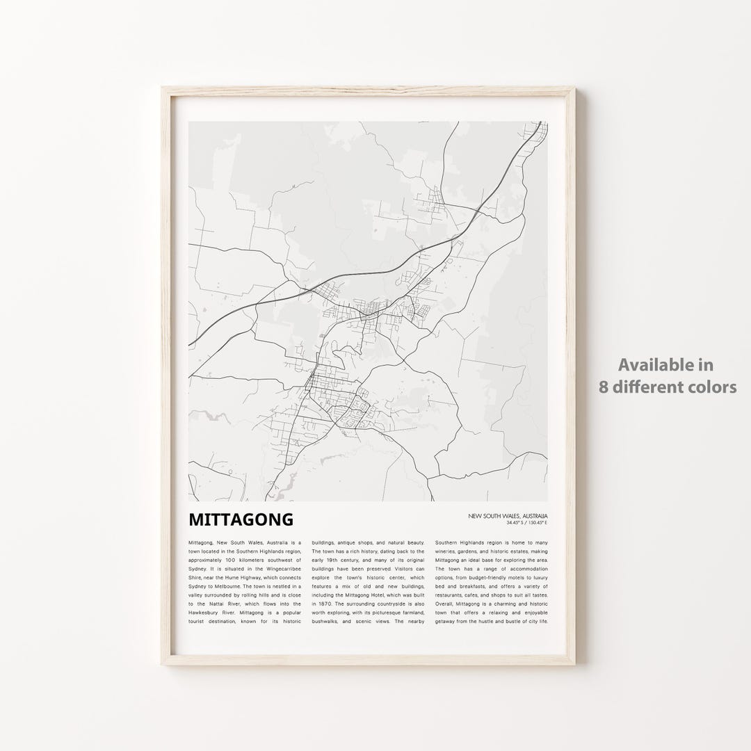 Mittagong Map Print, Mittagong Travel Map, Mittagong Wall Decor Art ...