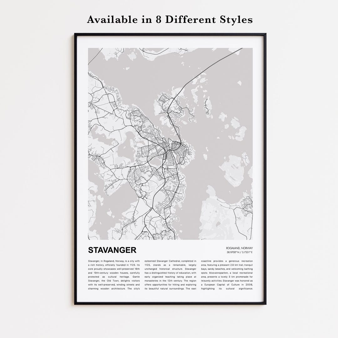 Stavanger Map Print, Stavanger Travel Map, Stavanger Wall Decor Art ...