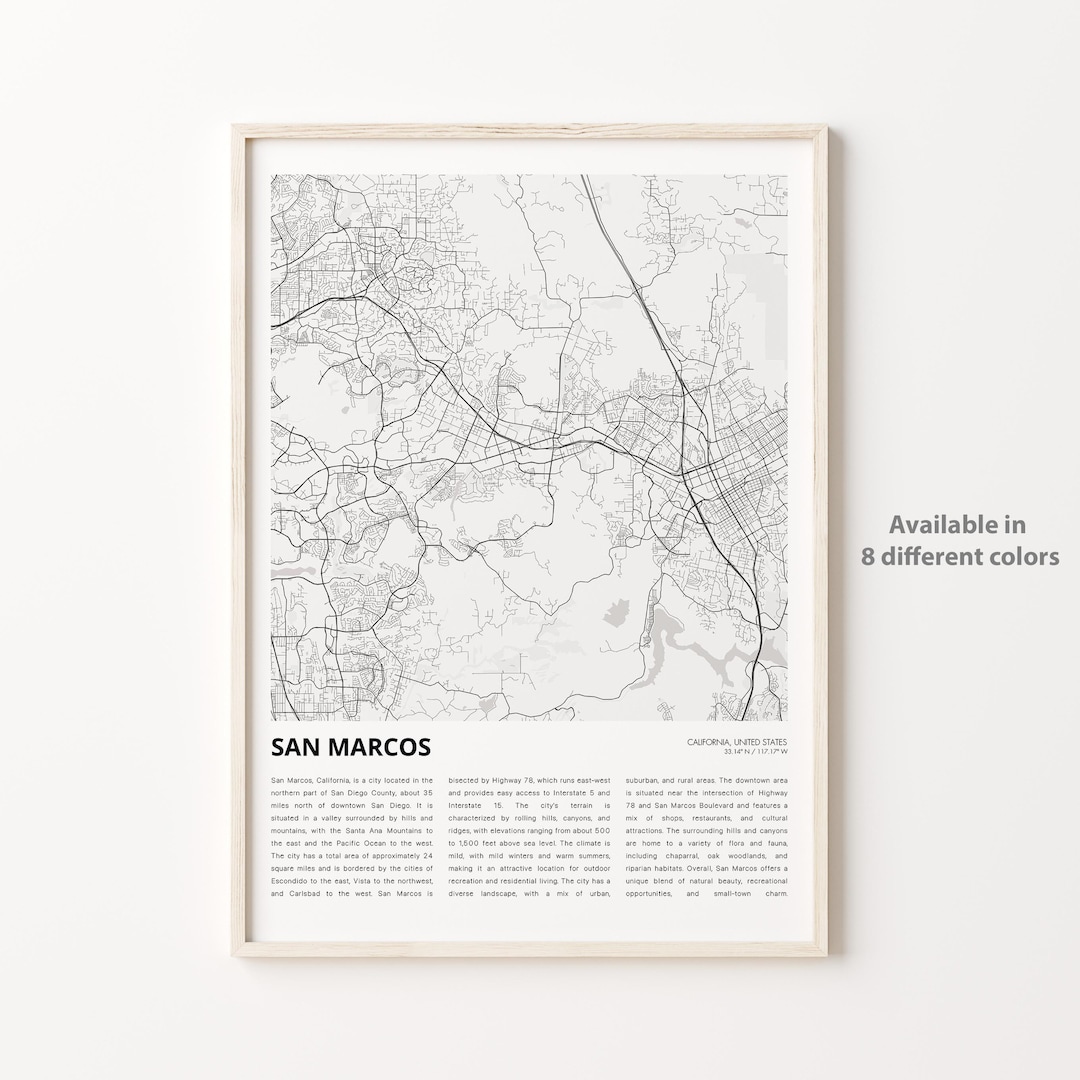 San Marcos Map Print, San Marcos Travel Map, San Marcos Wall Decor Art ...