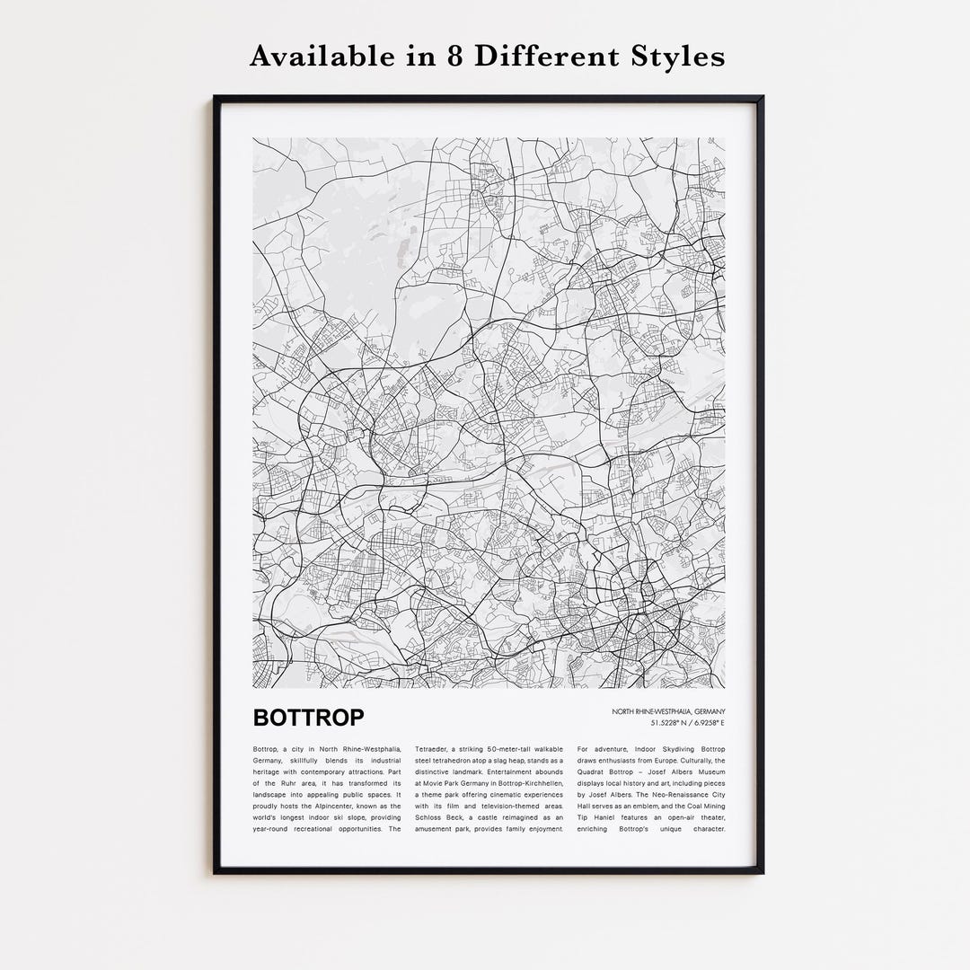 Bottrop Map Print, Bottrop Travel Map, Bottrop Wall Decor Art, Bottrop ...