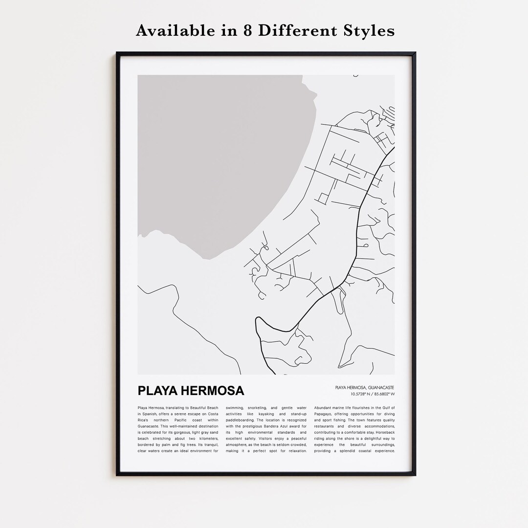 Playa Hermosa Map Print, Playa Hermosa Travel Map, Playa Hermosa Wall ...