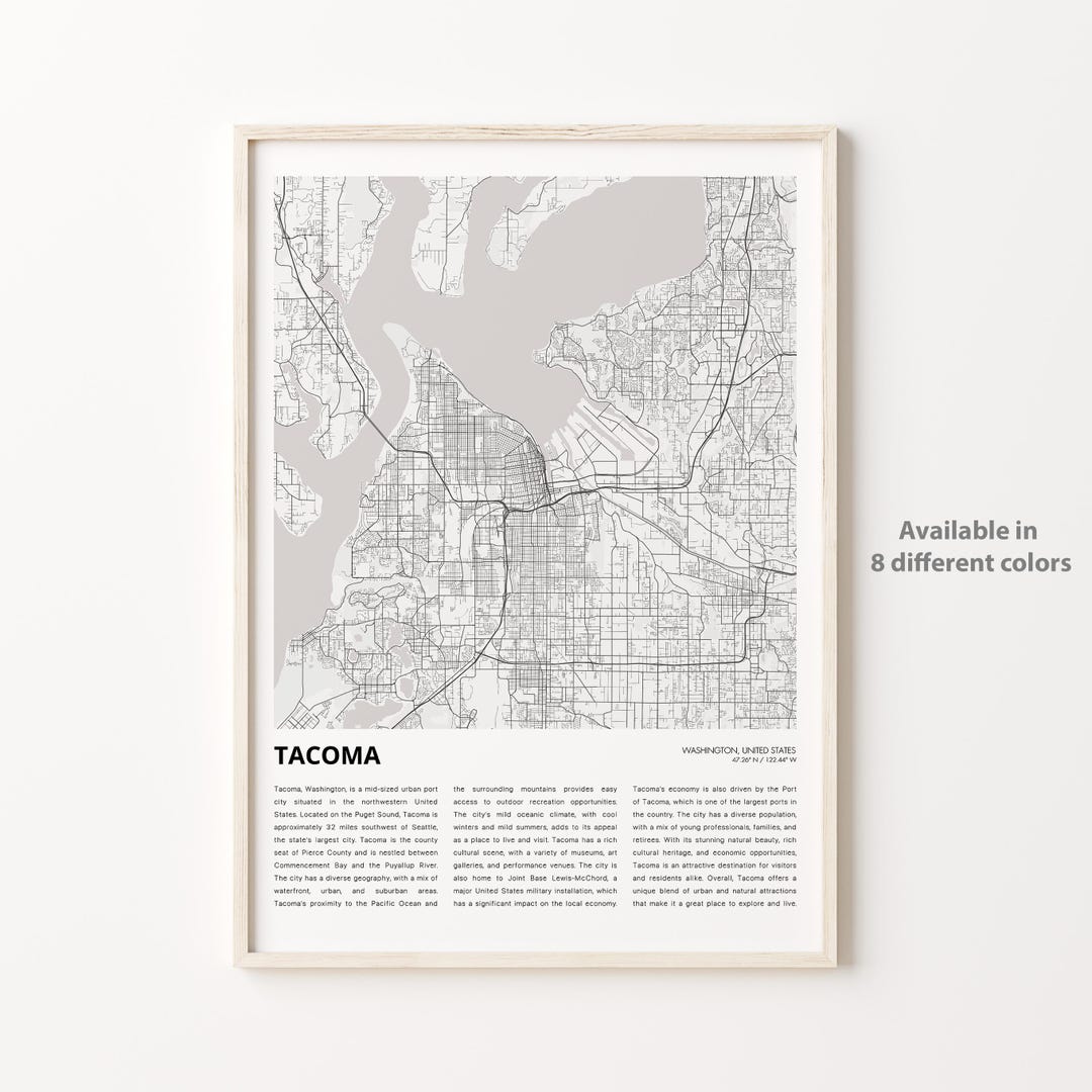 Tacoma Map Print, Tacoma Travel Map, Tacoma Wall Decor Art, Tacoma ...