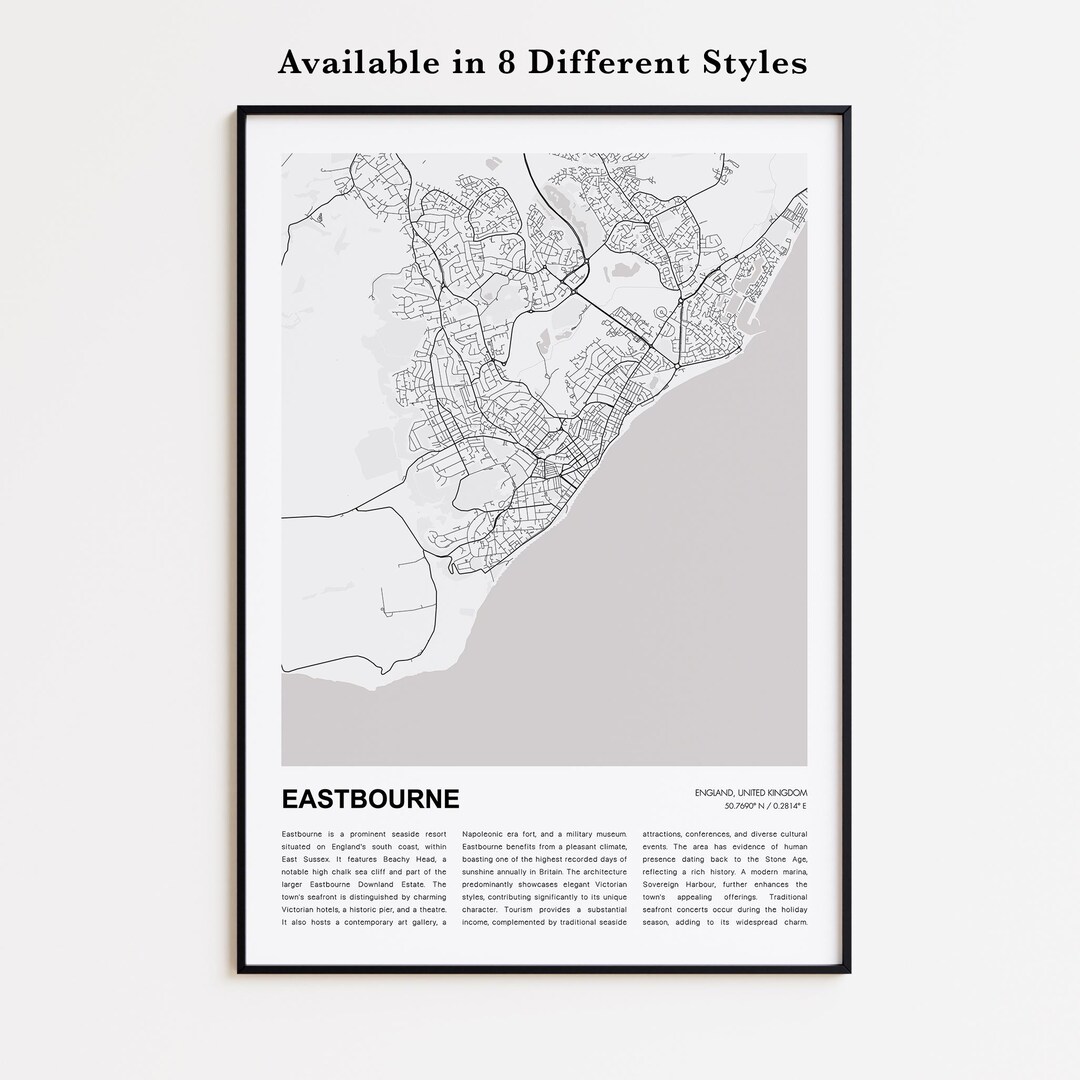 Eastbourne Map Print, Eastbourne Travel Map, Eastbourne Wall Decor Art ...