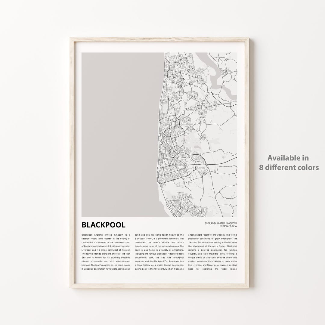 Blackpool Map Print, Blackpool Travel Map, Blackpool Wall Decor Art ...
