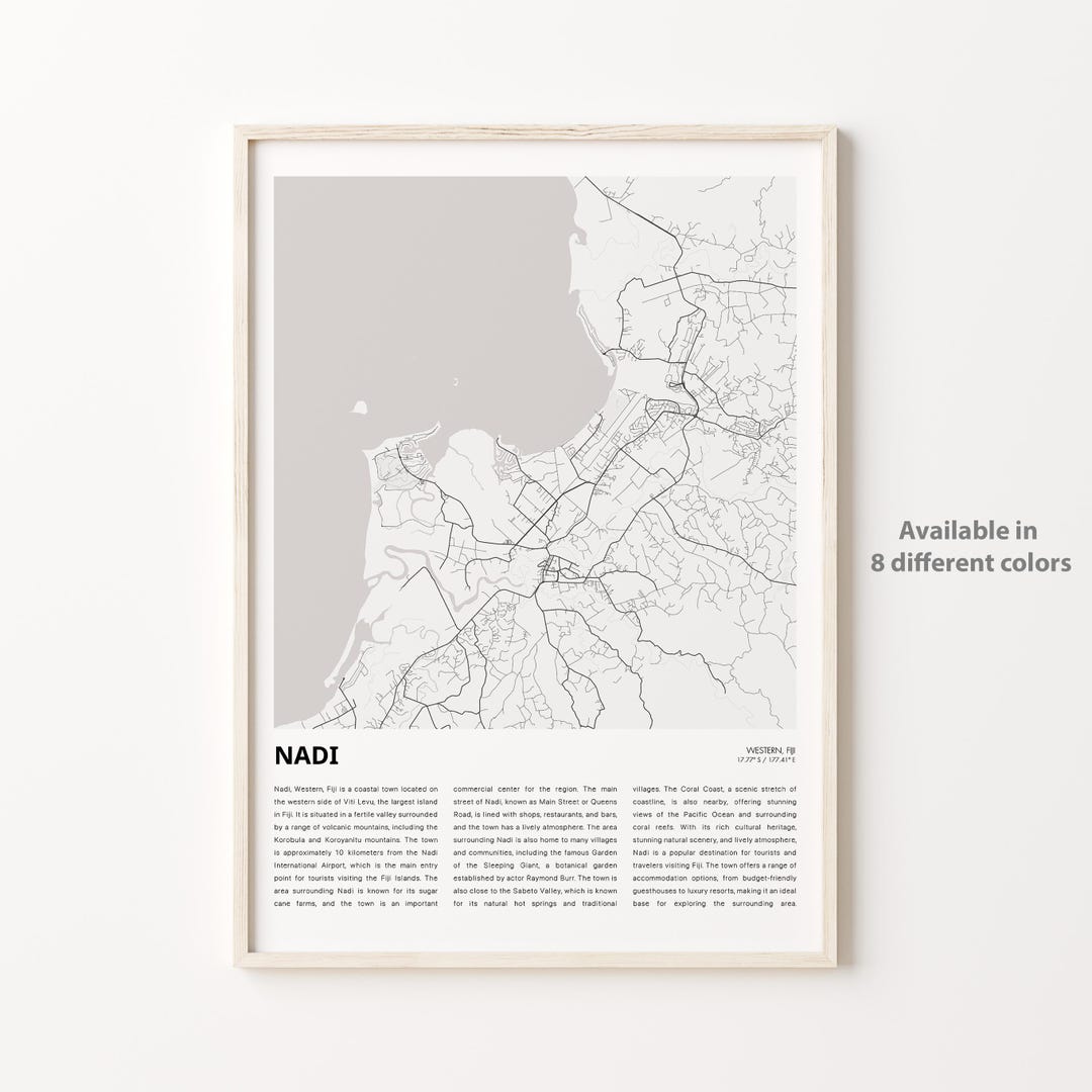 Nadi Map Print, Nadi Travel Map, Nadi Wall Decor Art, Nadi Western ...