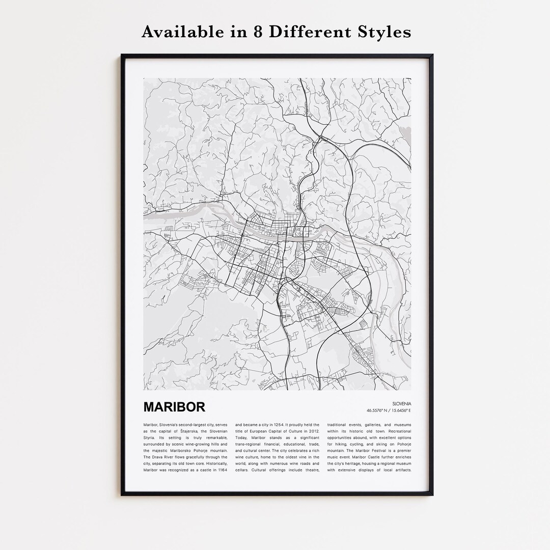 Maribor Map Print, Maribor Travel Map, Maribor Wall Decor Art, Maribor ...