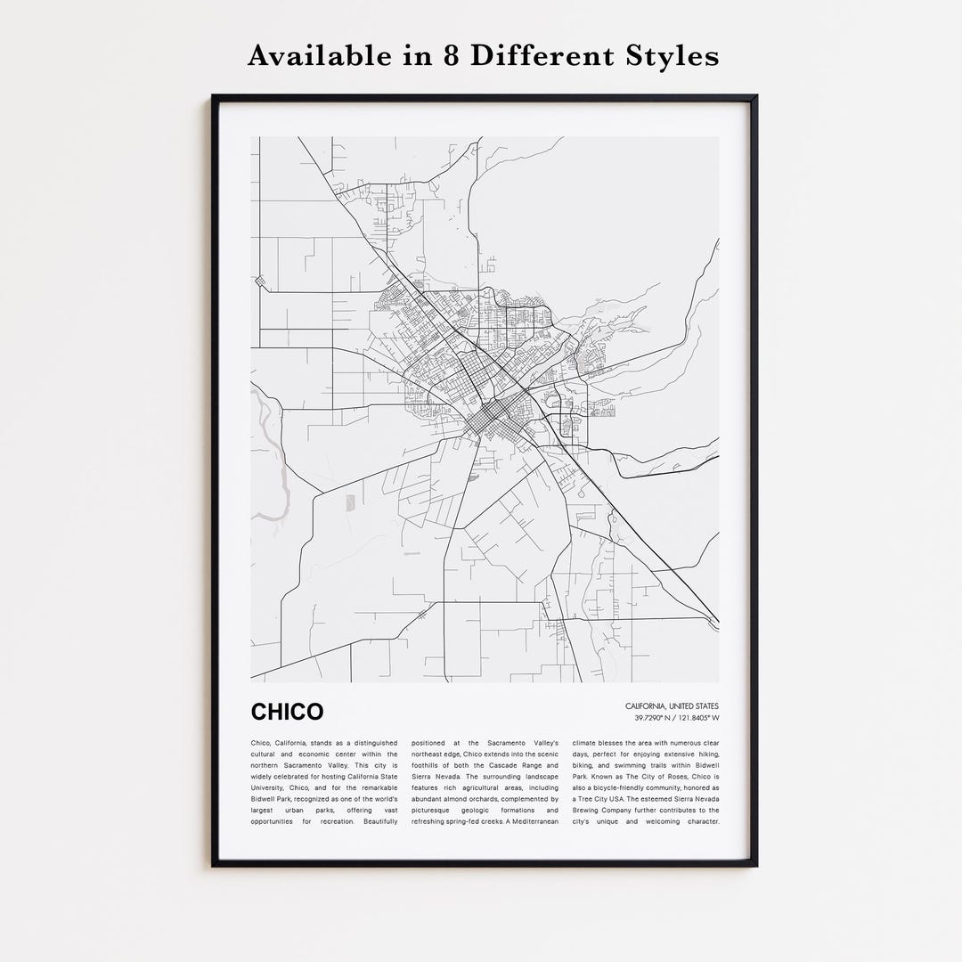 Chico Map Print, Chico Travel Map, Chico Wall Decor Art, Chico ...