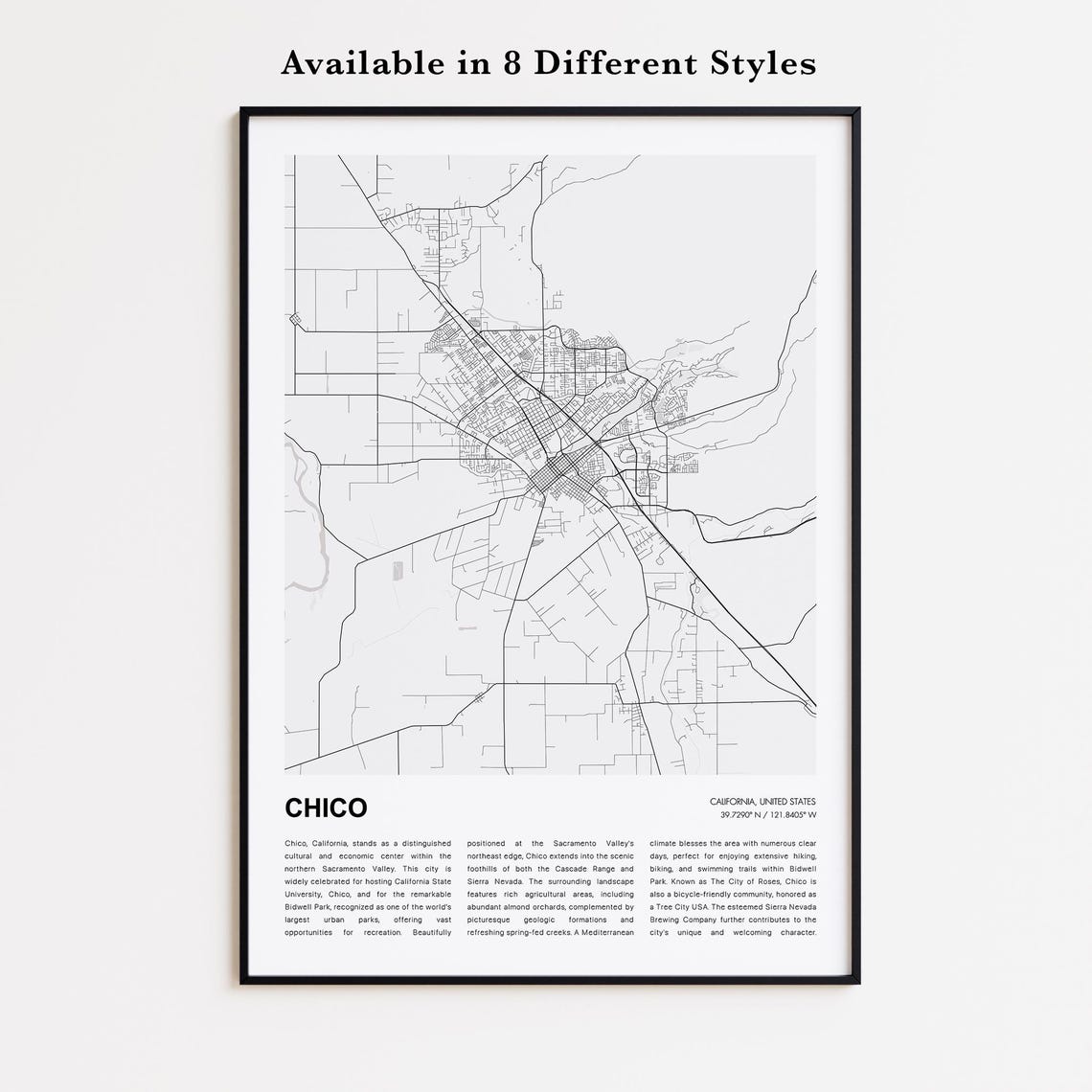 Chico Map Print, Chico Travel Map, Chico Wall Decor Art, Chico ...