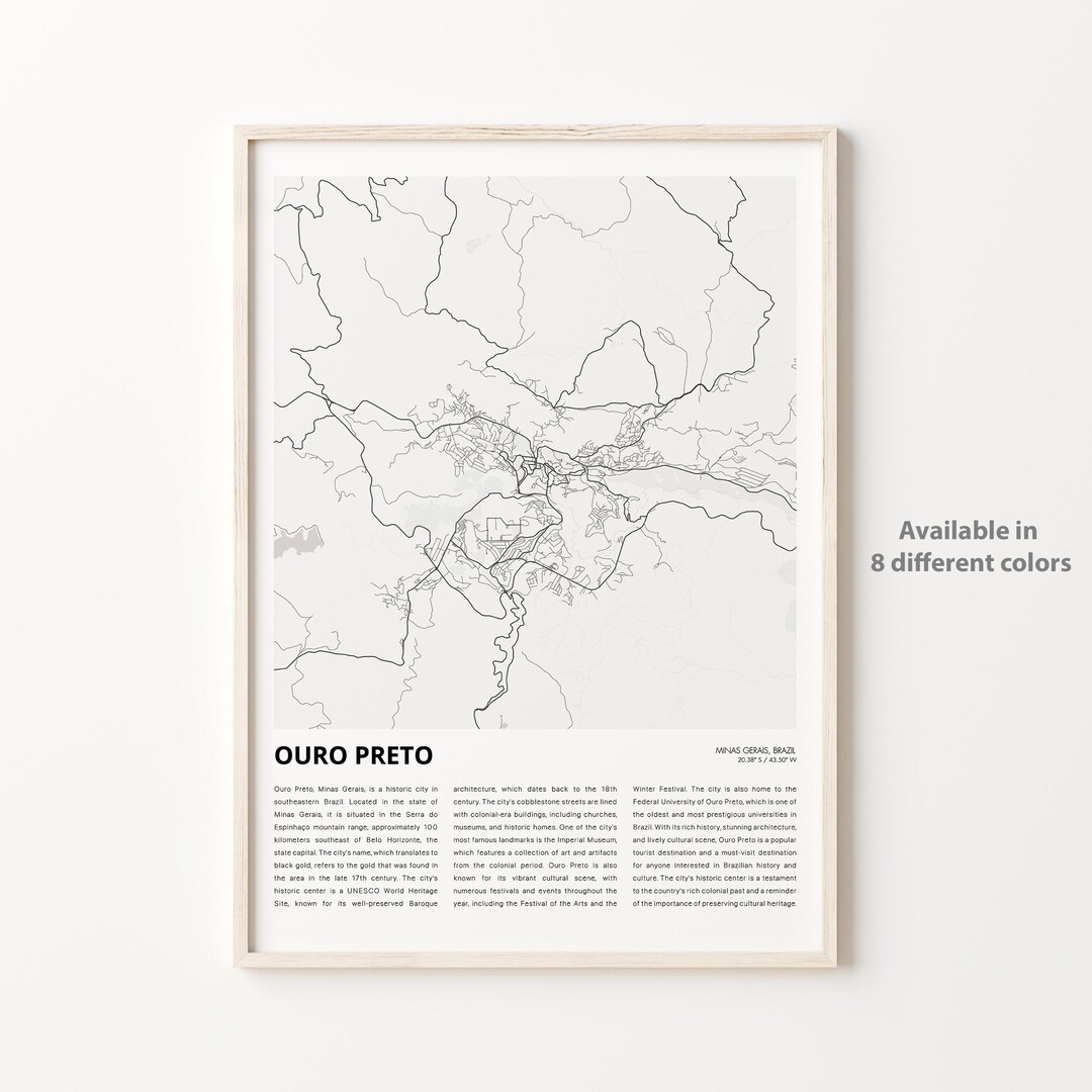 Ouro Preto Map Print, Ouro Preto Travel Map, Ouro Preto Wall Decor Art ...