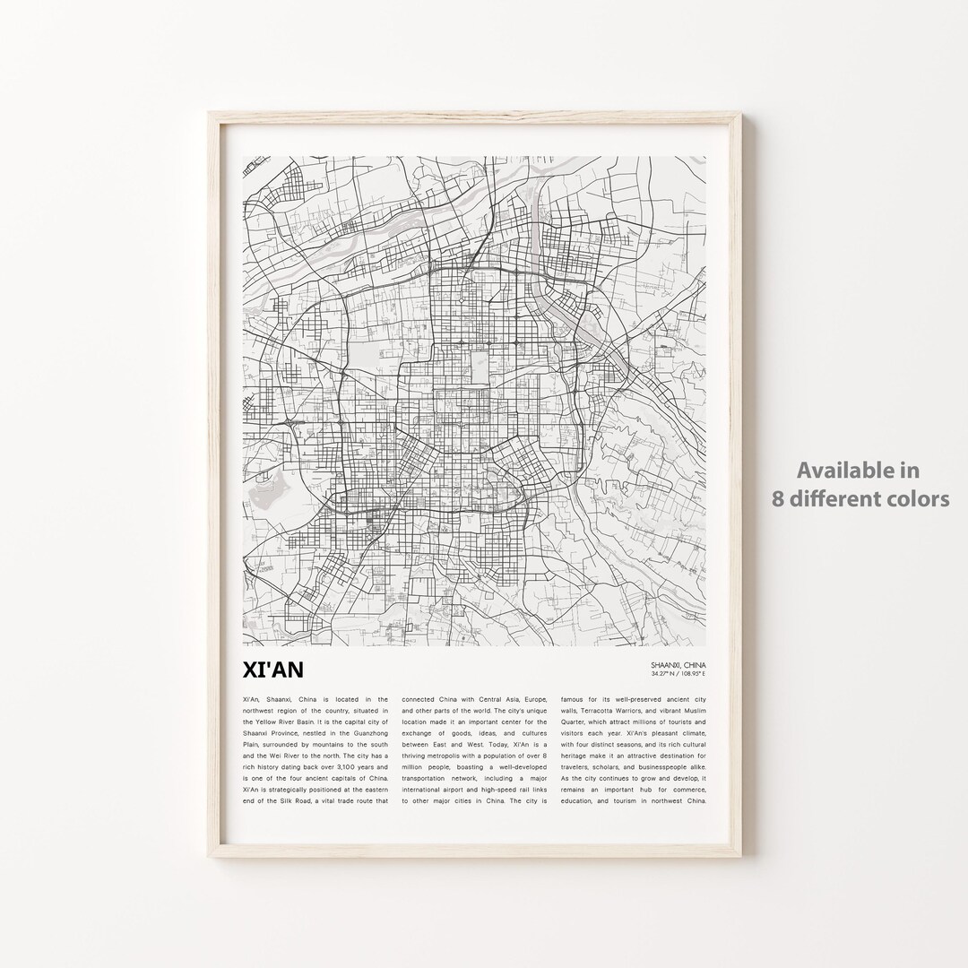 Xi'an Map Print, Xi'an Travel Map, Xi'an Wall Decor Art, Xi'an Shaanxi ...