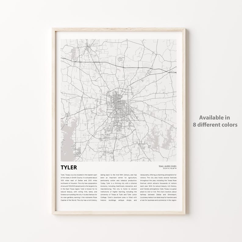 Tyler Map Print, Tyler Travel Map, Tyler Wall Decor Art, Tyler Texas ...