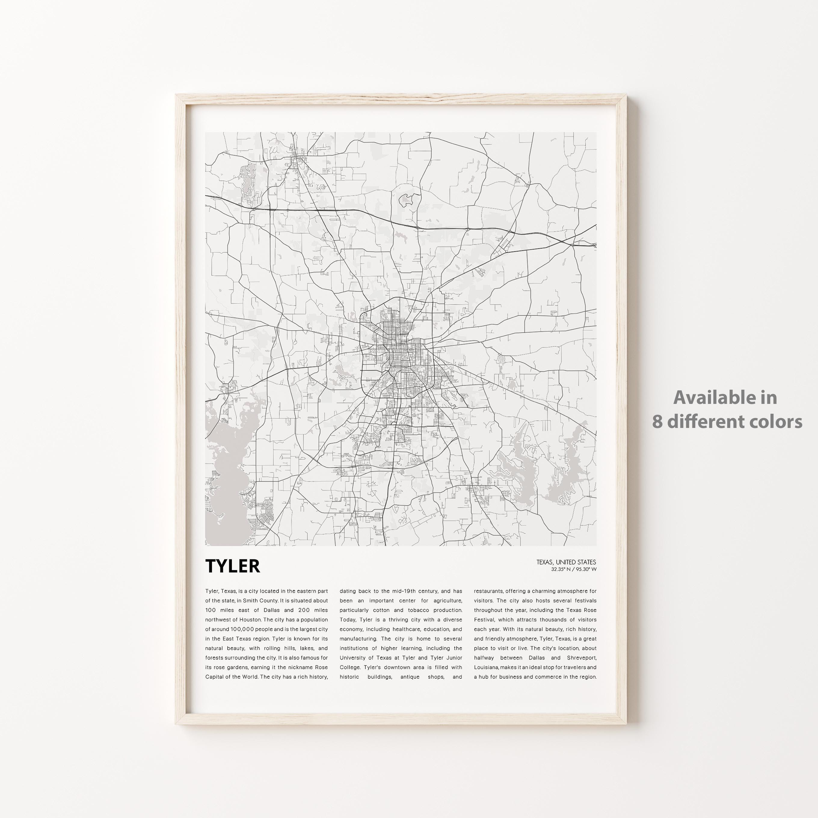 Tyler Map Print, Tyler Travel Map, Tyler Wall Decor Art, Tyler Texas ...