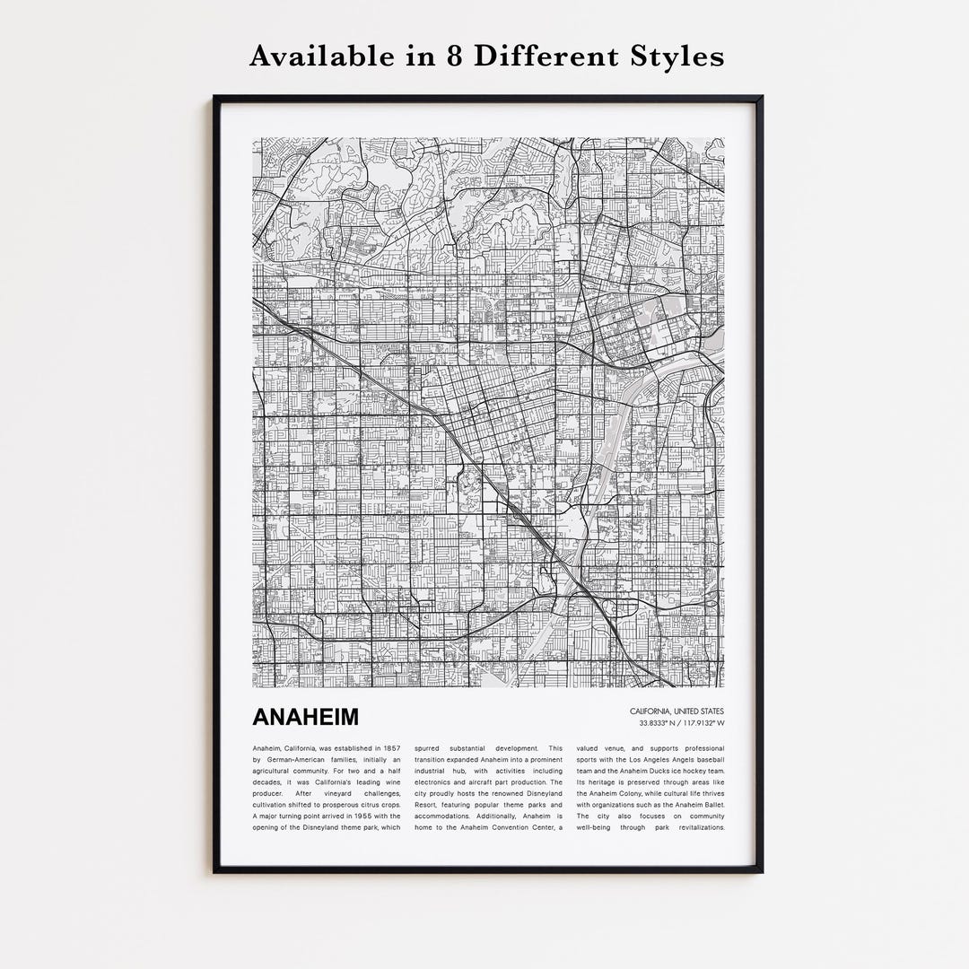 Anaheim Map Print, Anaheim Travel Map, Anaheim Wall Decor Art, Anaheim ...