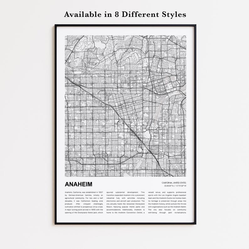 Anaheim Map Print, Anaheim Travel Map, Anaheim Wall Decor Art, Anaheim ...