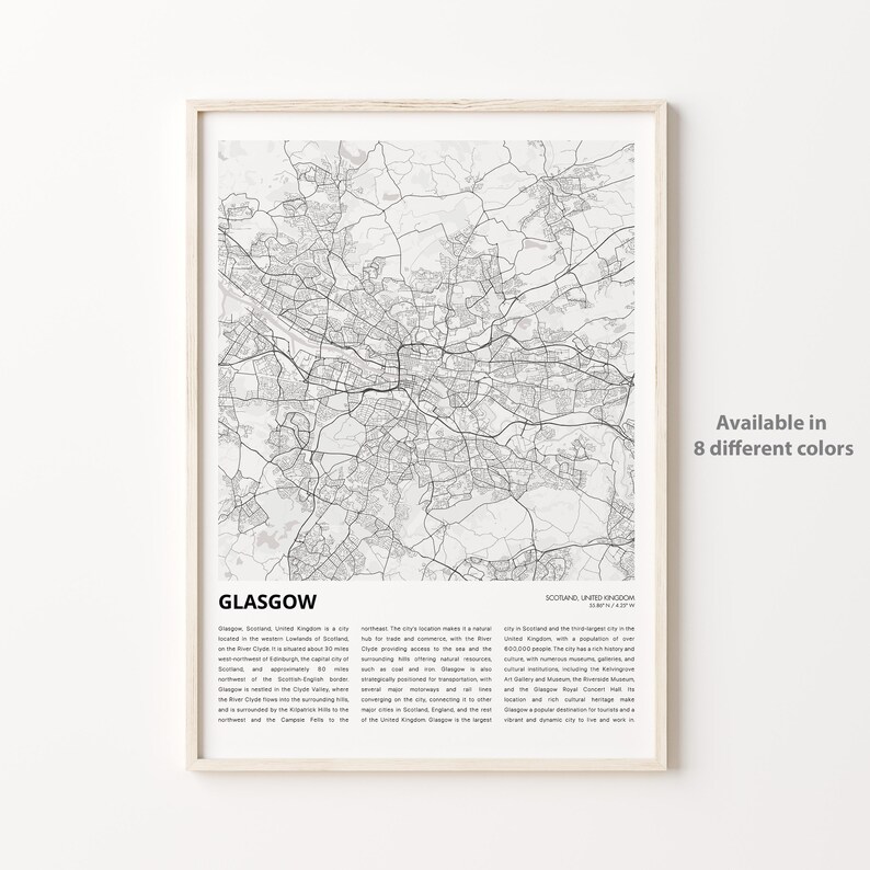 Glasgow Map Print, Glasgow Travel Map, Glasgow Wall Decor Art, Glasgow ...