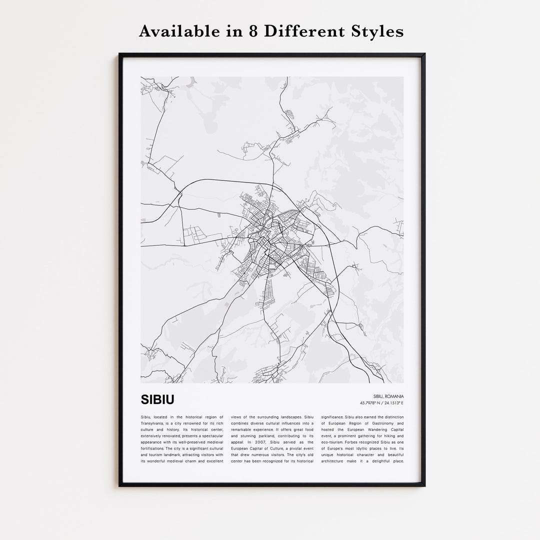 Sibiu Map Print, Sibiu Travel Map, Sibiu Wall Decor Art, Sibiu Sibiu ...
