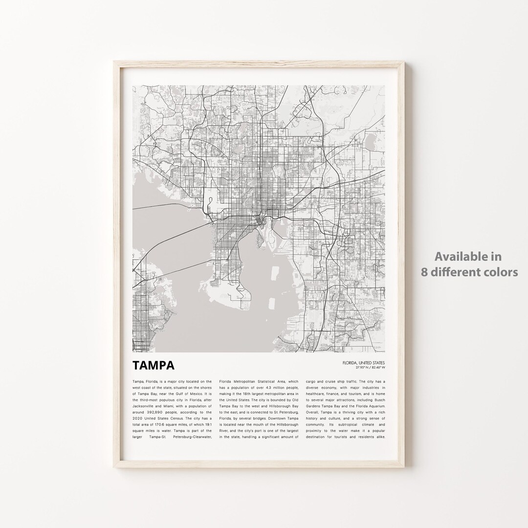 Tampa Map Print, Tampa Travel Map, Tampa Wall Decor Art, Tampa Florida ...