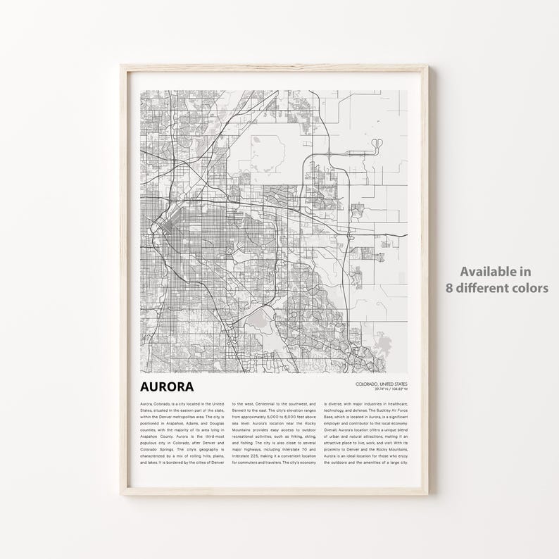 Aurora Map Print, Aurora Travel Map, Aurora Wall Decor Art, Aurora ...