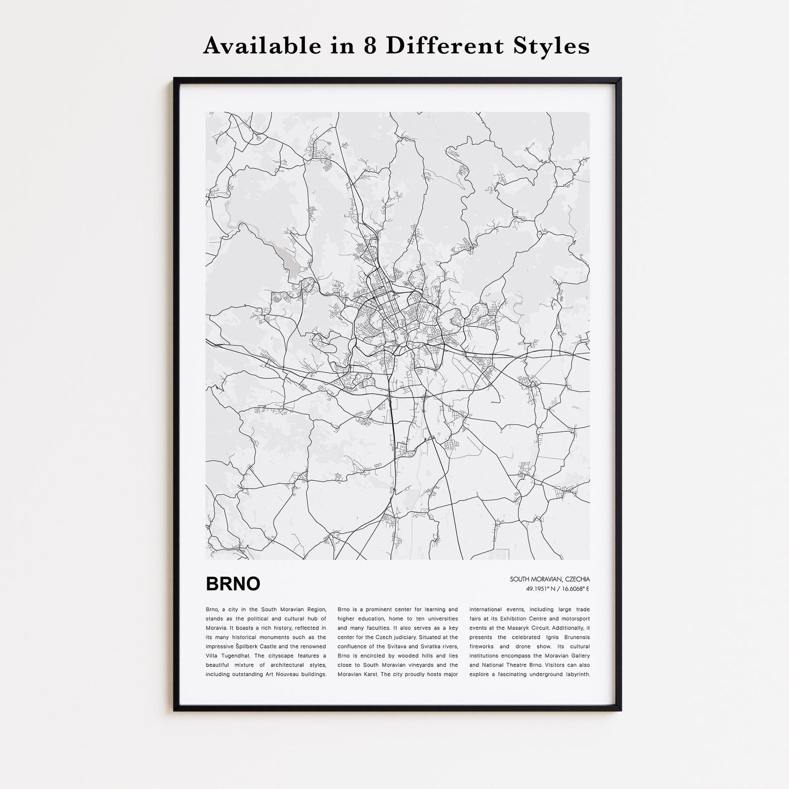 Brno Map Print, Brno Travel Map, Brno Wall Decor Art, Brno South ...