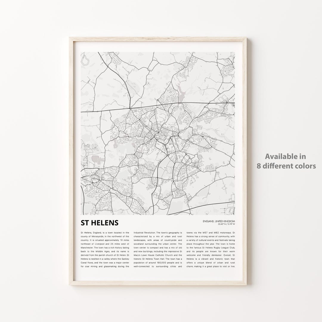 St Helens Map Print, St Helens Travel Map, St Helens Wall Decor Art, St ...