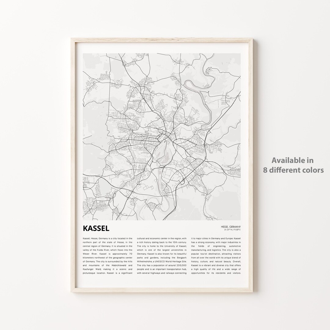Kassel Map Print, Kassel Travel Map, Kassel Wall Decor Art, Kassel ...