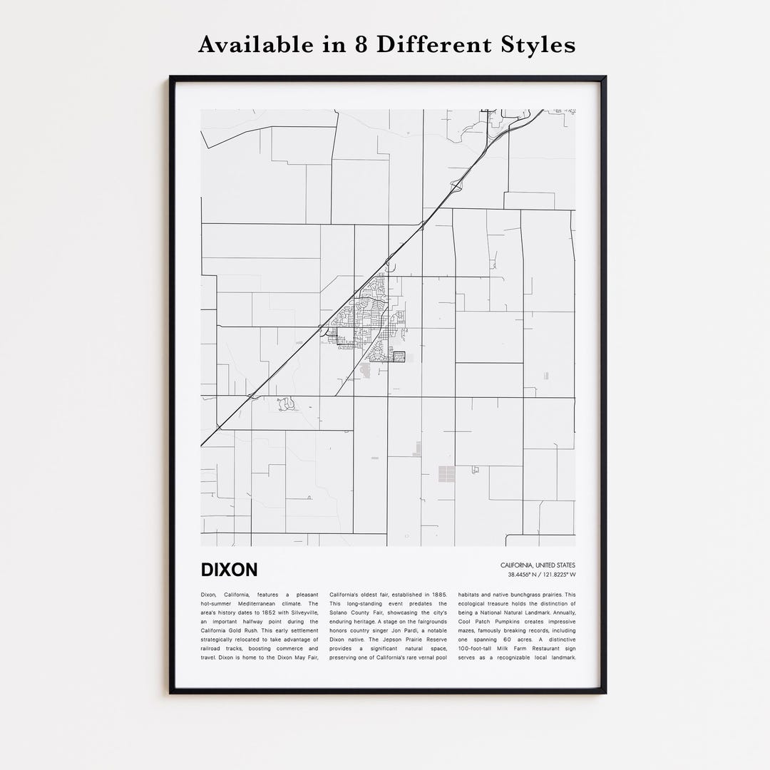 Dixon Map Print, Dixon Travel Map, Dixon Wall Decor Art, Dixon ...