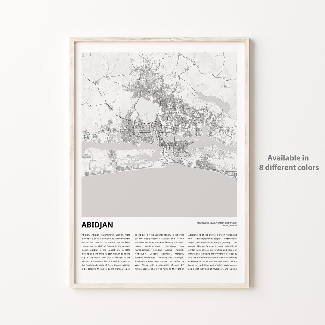 Abidjan Map Print, Abidjan Travel Map, Abidjan Wall Decor Art, Abidjan ...