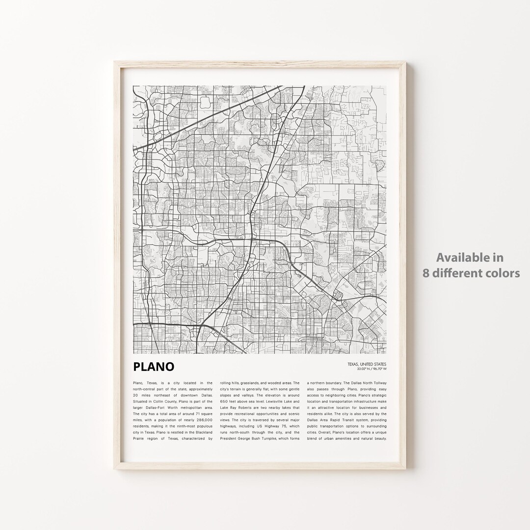Plano Map Print, Plano Travel Map, Plano Wall Decor Art, Plano Texas ...