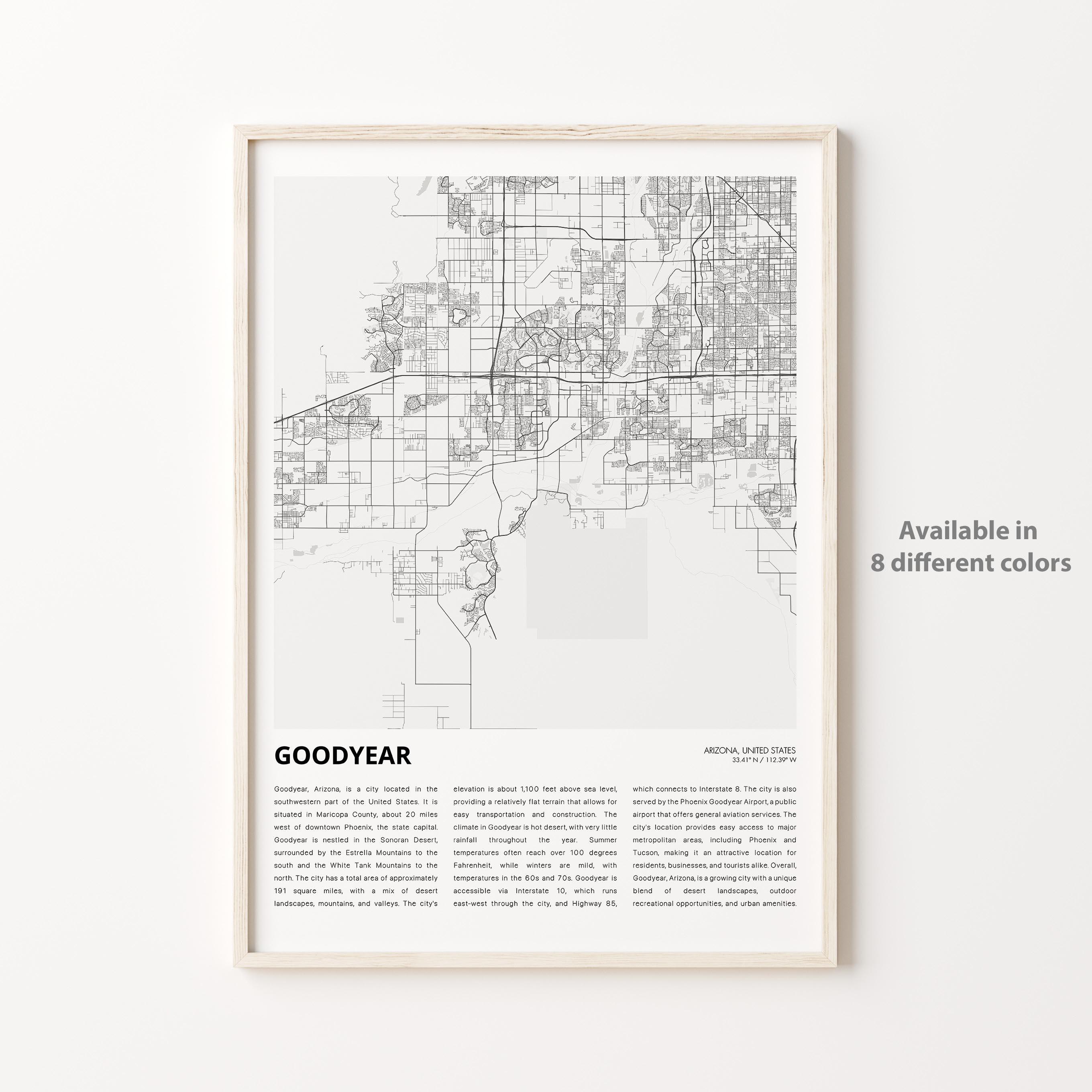 Goodyear Map Print, Goodyear Travel Map, Goodyear Wall Decor Art ...