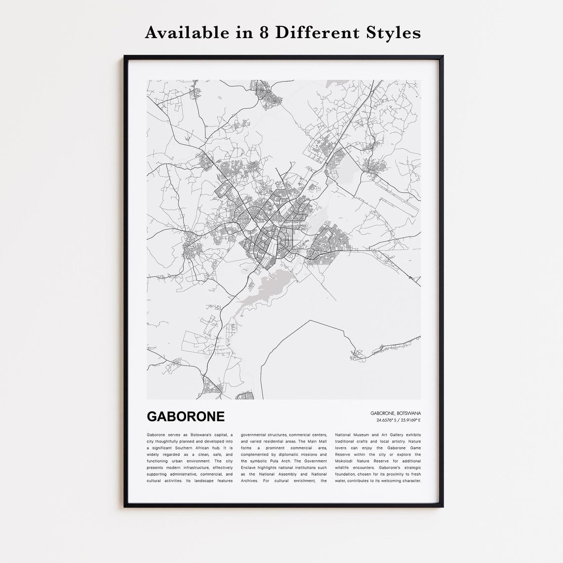 Gaborone Map Print, Gaborone Travel Map, Gaborone Wall Decor Art ...