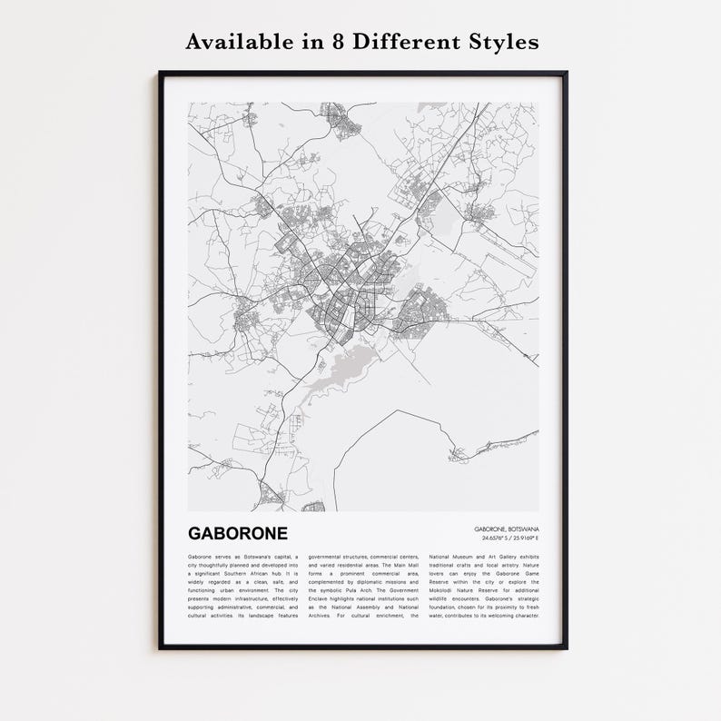Gaborone Map Print, Gaborone Travel Map, Gaborone Wall Decor Art ...