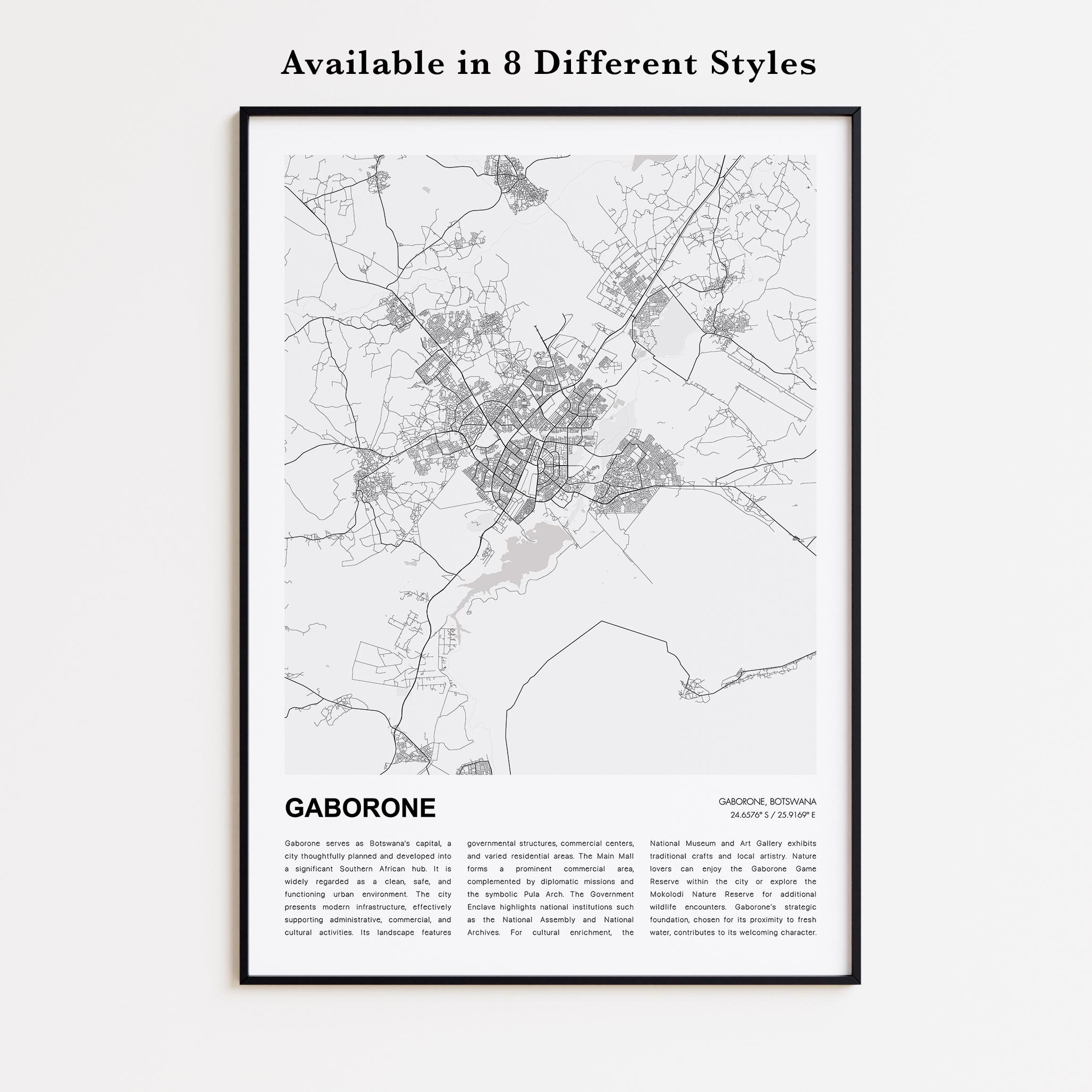 Gaborone Map Print, Gaborone Travel Map, Gaborone Wall Decor Art ...