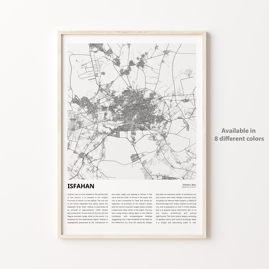 Isfahan Map Print, Isfahan Travel Map, Isfahan Wall Decor Art, Isfahan ...