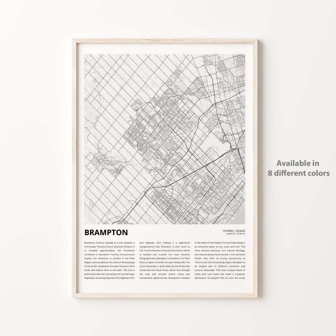 Brampton Map Print, Brampton Travel Map, Brampton Wall Decor Art ...
