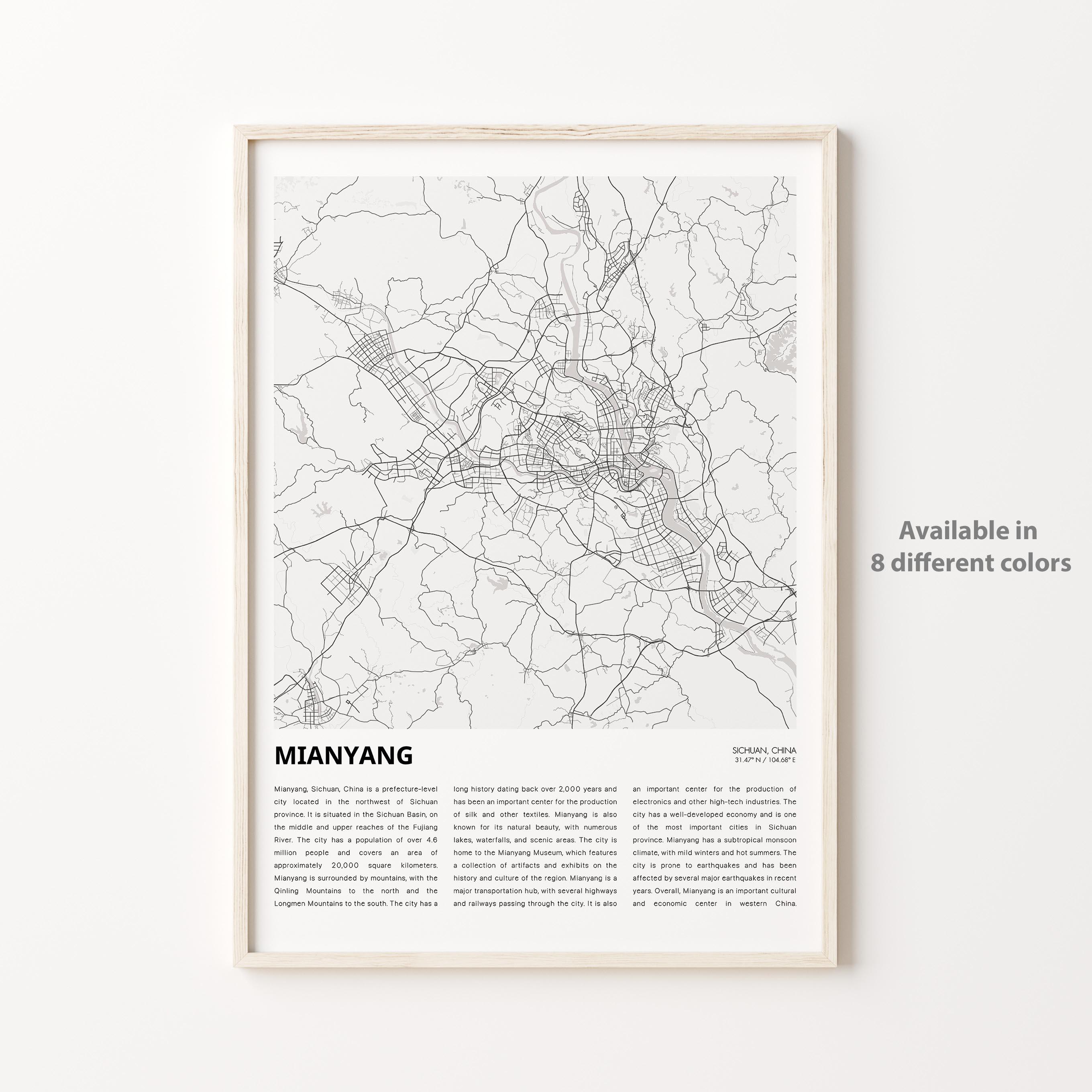 Mianyang Map Print, Mianyang Travel Map, Mianyang Wall Decor Art ...