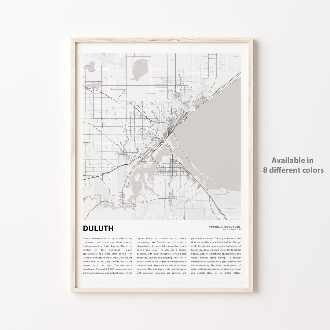 Duluth Map Print, Duluth Travel Map, Duluth Wall Decor Art, Duluth ...
