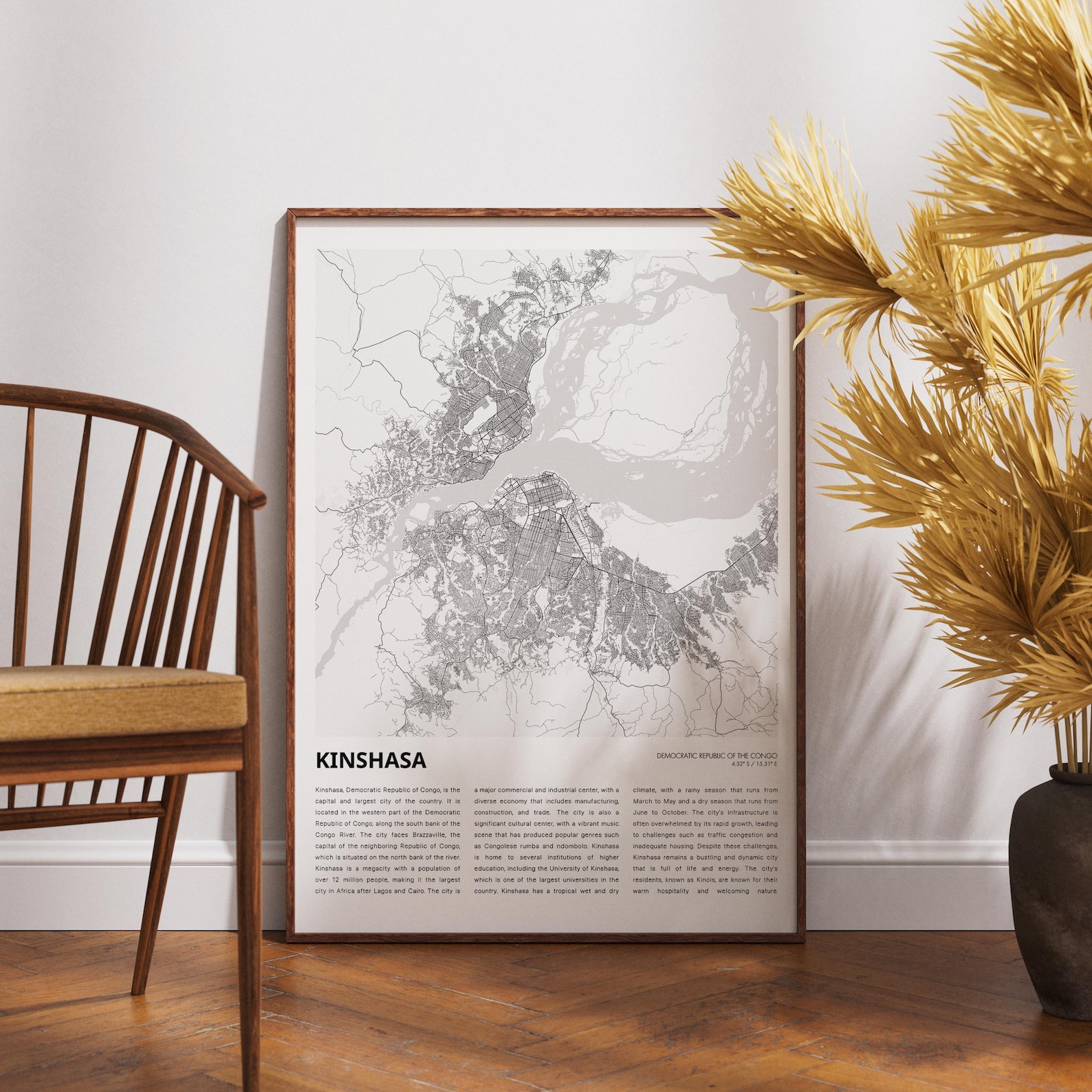 Kinshasa Map Print, Kinshasa Travel Map, Kinshasa Wall Decor Art ...