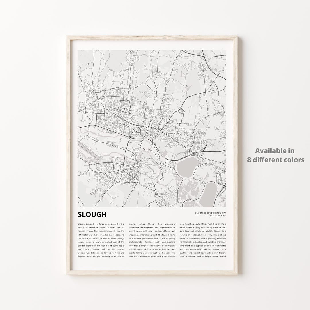Slough Map Print, Slough Travel Map, Slough Wall Decor Art, Slough ...