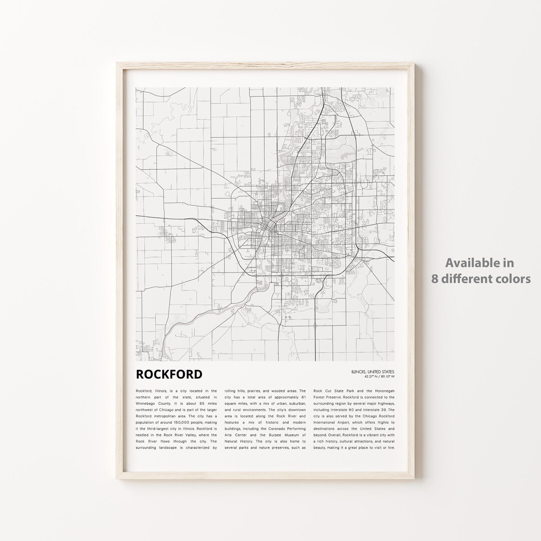 Rockford Map Print, Rockford Travel Map, Rockford Wall Decor Art ...