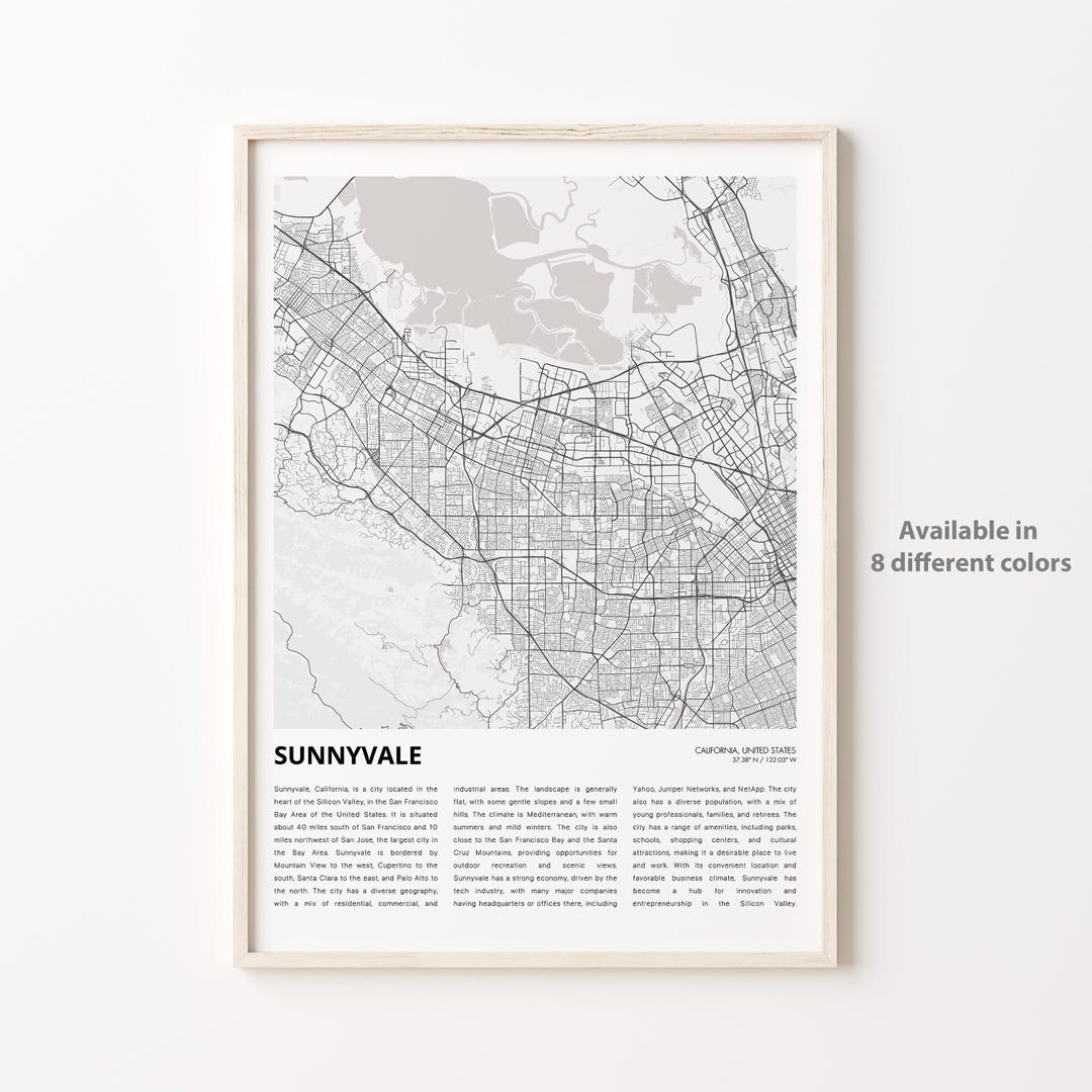 Sunnyvale Map Print, Sunnyvale Travel Map, Sunnyvale Wall Decor Art ...
