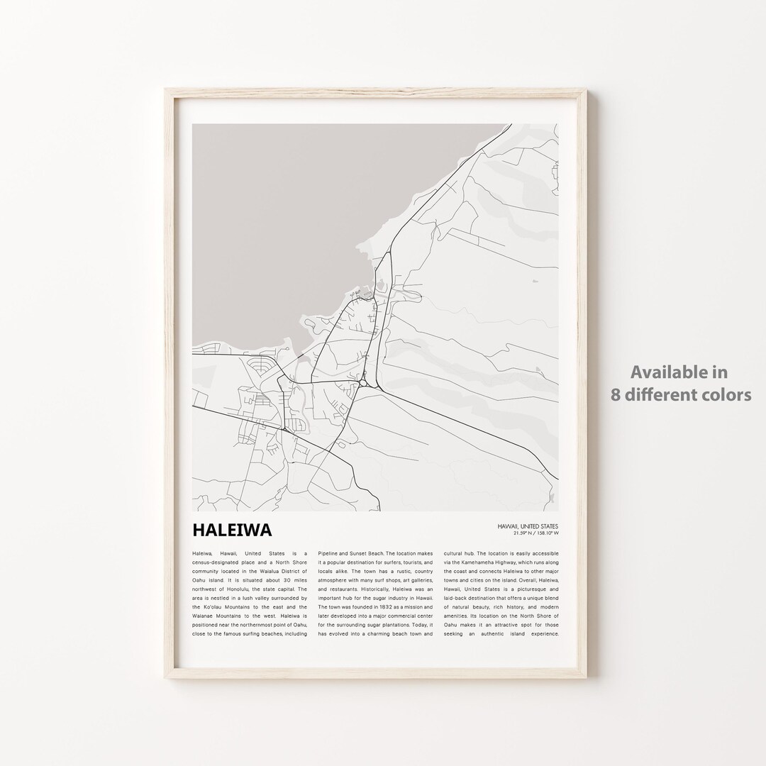 Haleiwa Map Print, Haleiwa Travel Map, Haleiwa Wall Decor Art, Haleiwa ...