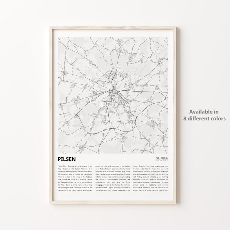 Pilsen Map Print, Pilsen Travel Map, Pilsen Wall Decor Art, Pilsen ...